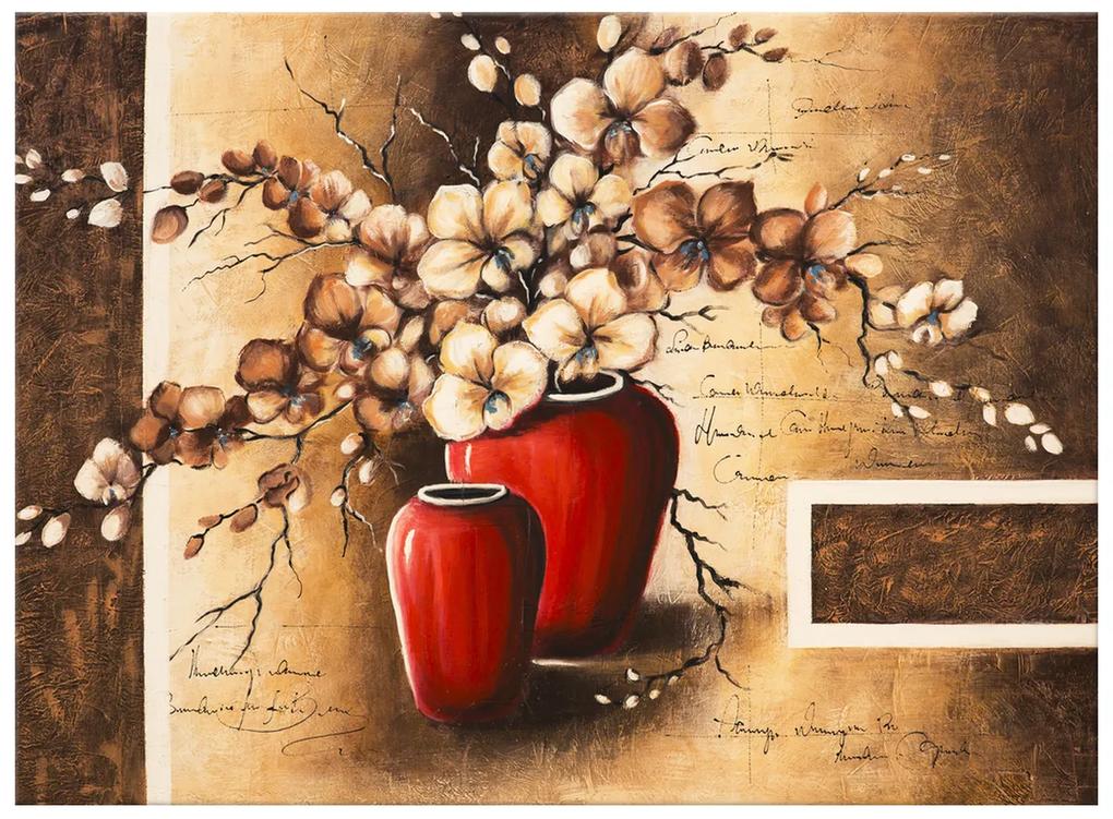 Gario Ručně malovaný obraz Orchideje v červené váze Rozměry: 70 x 100 cm
