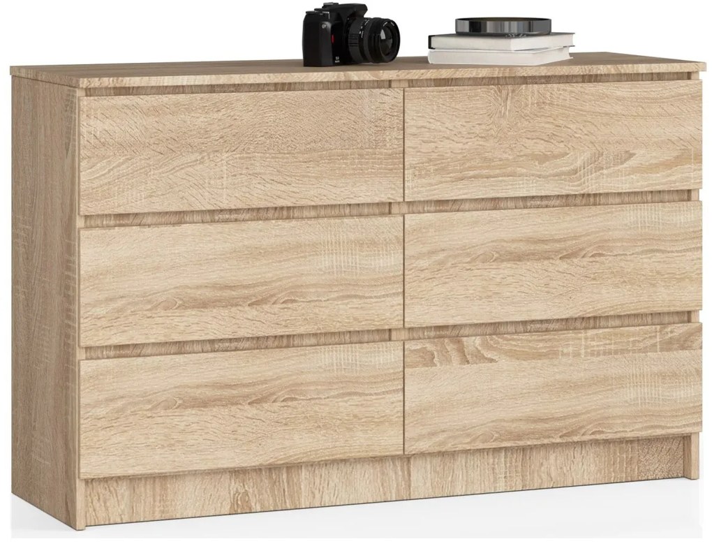 Ak furniture Komoda Kuba 120 cm 6 šuplíků dub sonoma