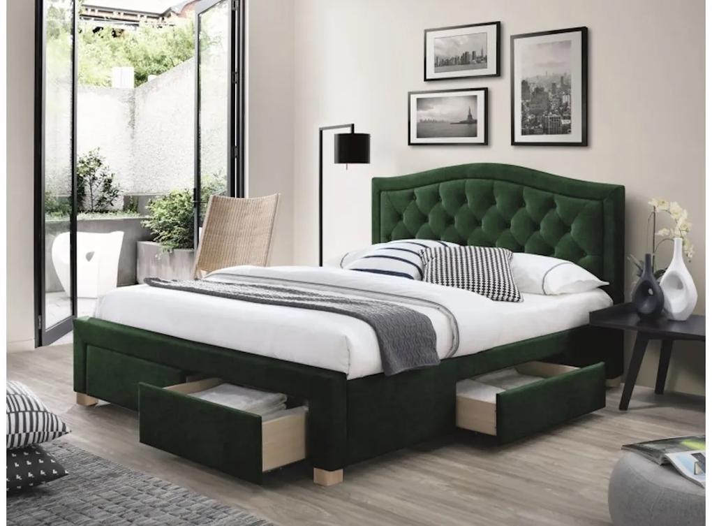 Čalouněná postel ELECTRA Velvet, 160x200, zelená tap. 119