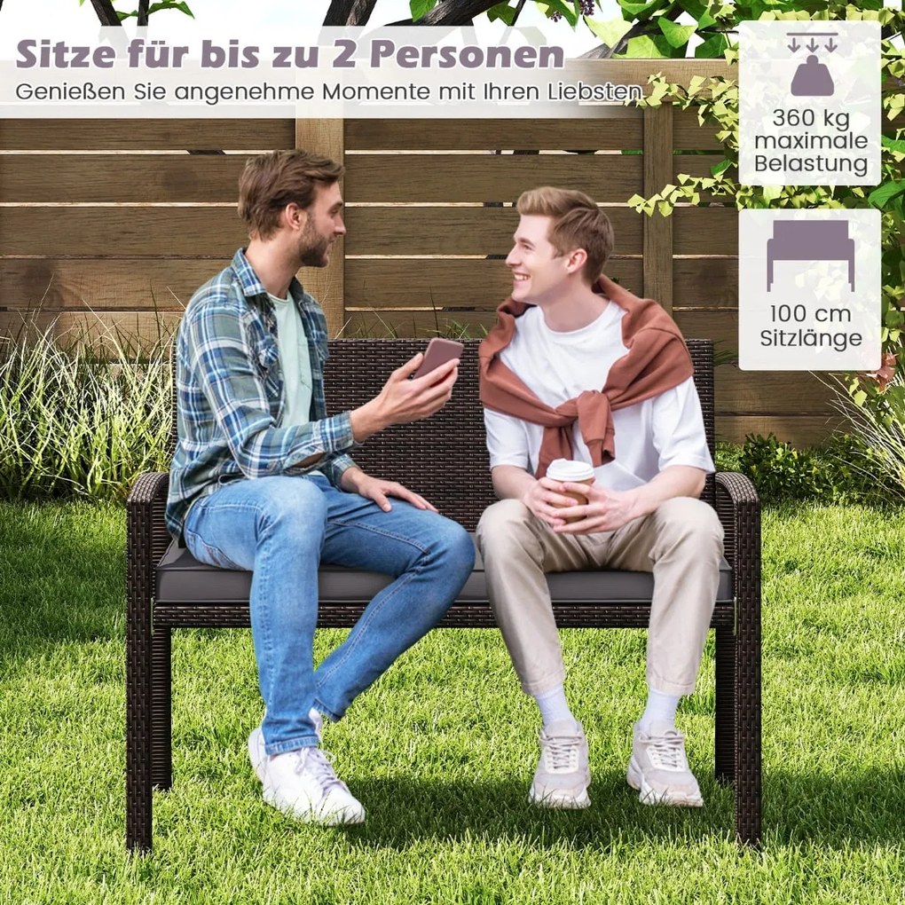 Costway Polyratanová zahradní lavice s podsedákem, balkonová nádrž odolná – šedá