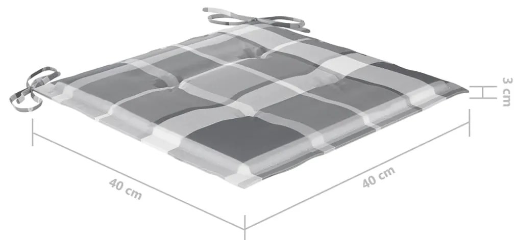 vidaXL Marketos Zahradní židle s šedými károvanými poduškami 2 ks masivní teak