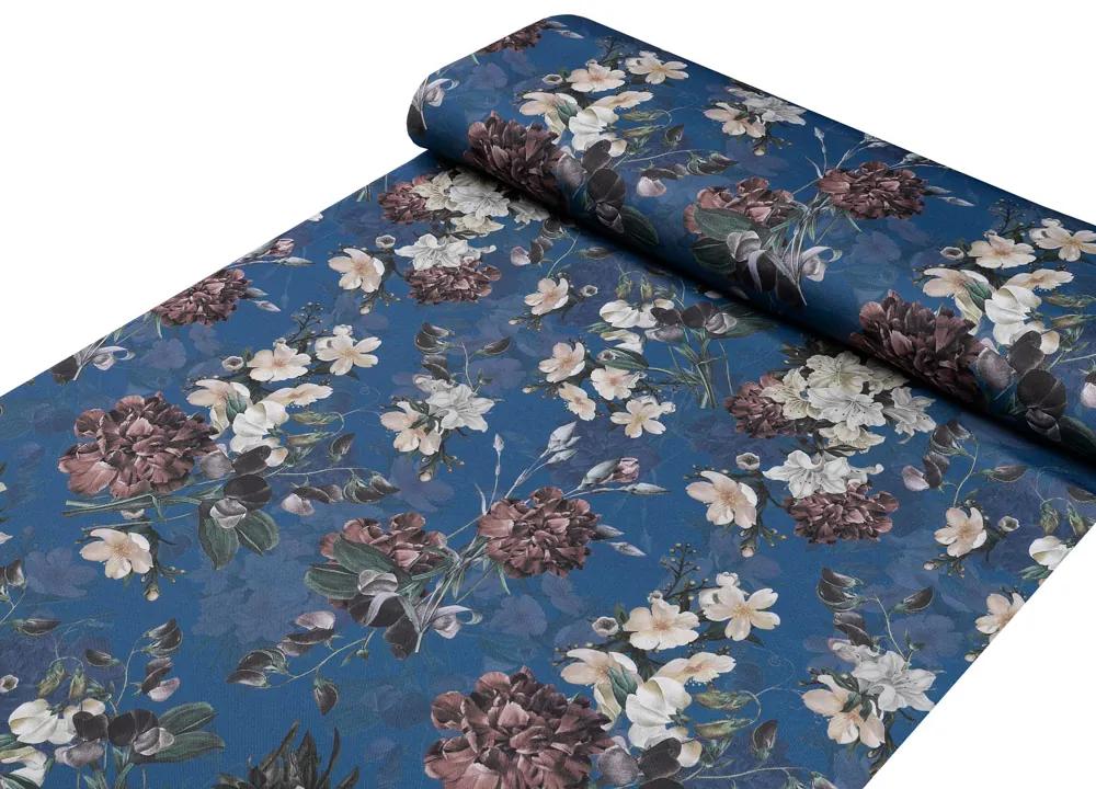 Biante Teflonový běhoun na stůl TF-061 Květiny na modrém 35x140 cm