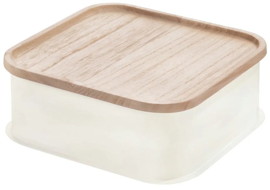 Bílý úložný box s víkem ze dřeva paulownia iDesign Eco, 21,3 x 21,3 cm