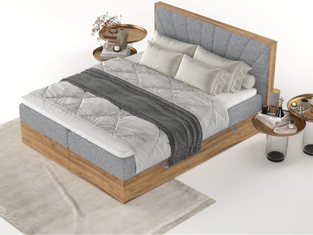 Boxspring postel s úložným prostorem v šedo-přírodní barvě 160x200 cm Asahi – Maison de Rêve