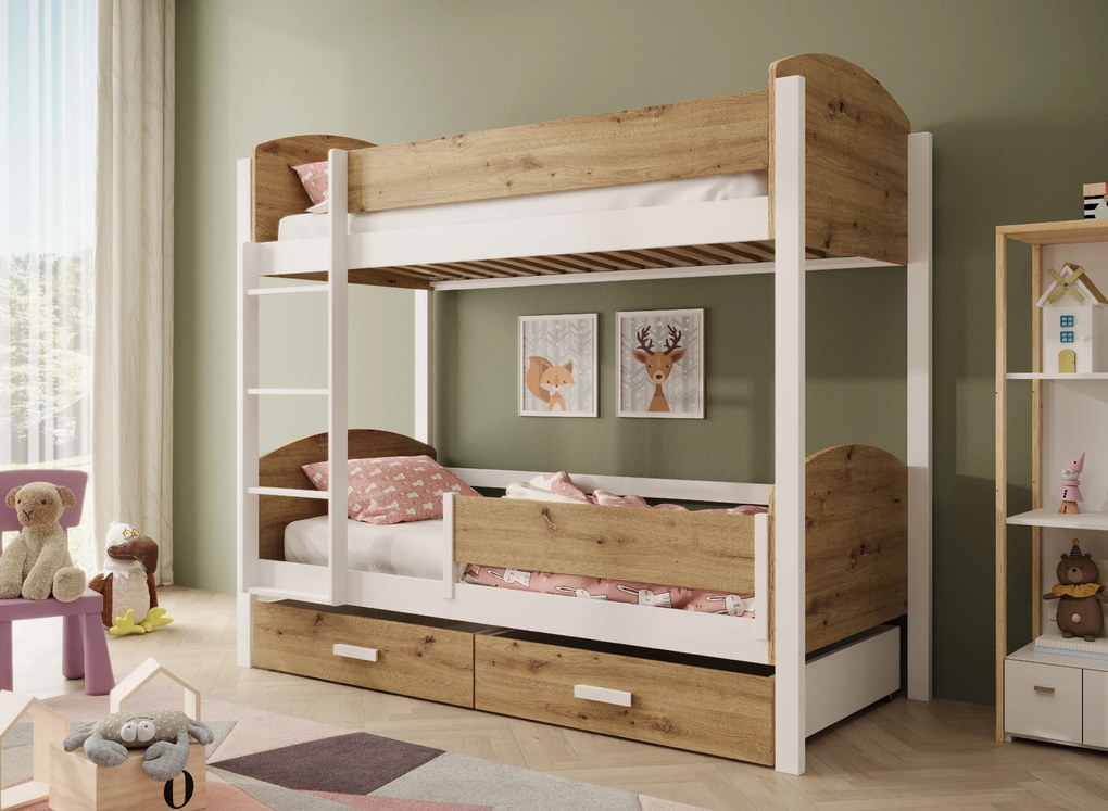 ADRK Furniture Dětská patrová postel Jori s bariérkou 180x80 CH-JOR-WA-BAR-180