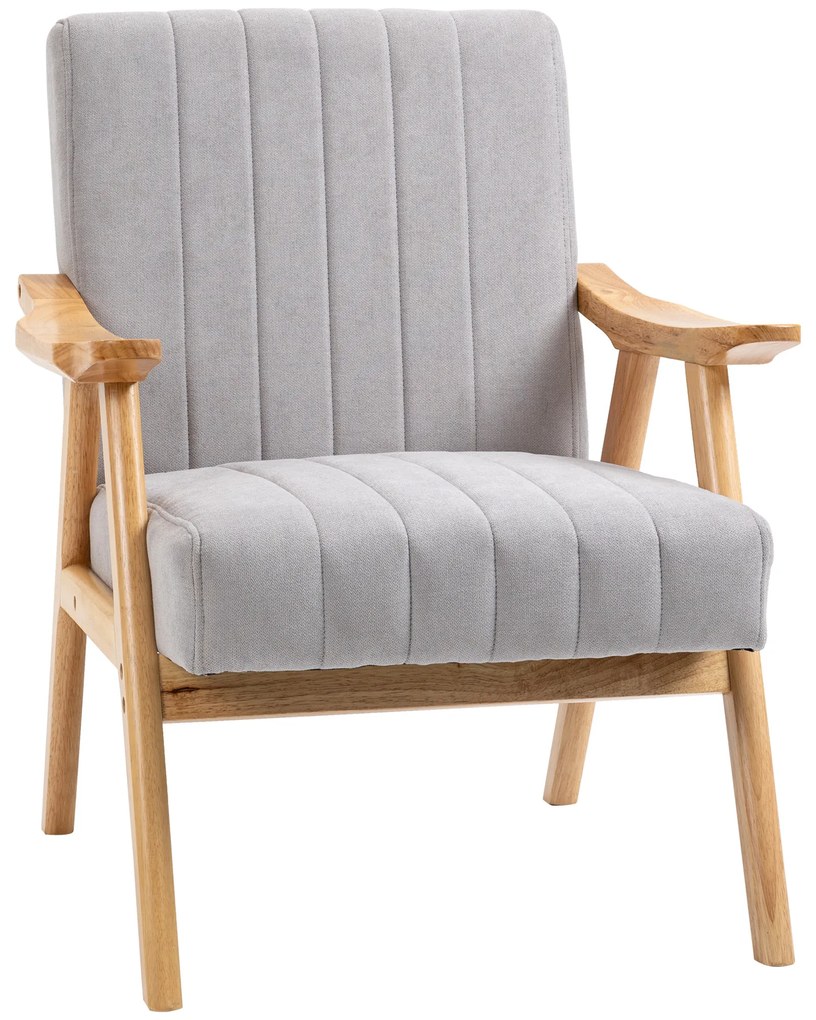 Křeslo HOMCOM Čalouněné křeslo s područkami Křeslo do obývacího pokoje Relaxační křeslo Scandi design Nohy z gumového dřeva Světle šedá barva do obýv…