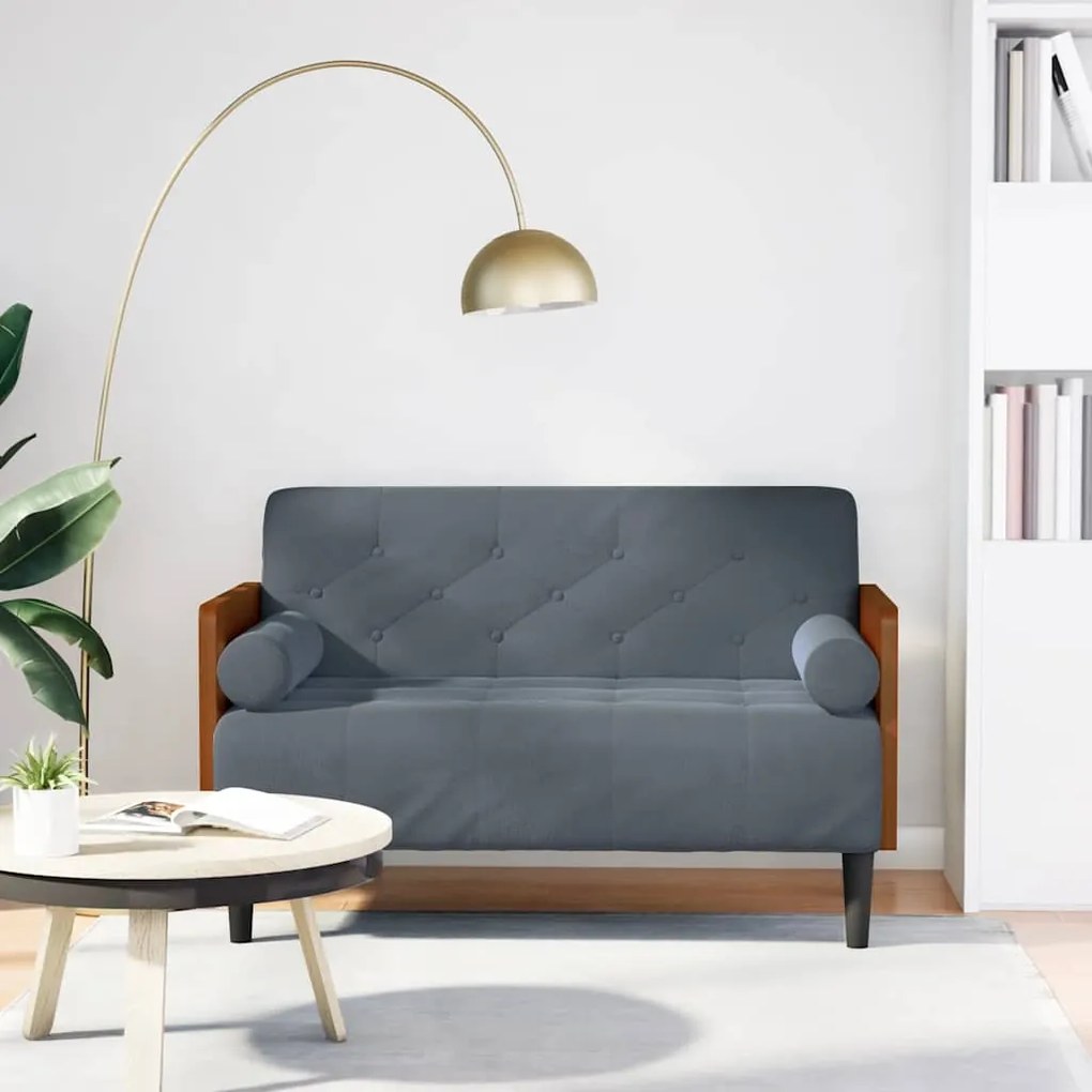 Pohovka Loveseat s podhlavníkem, tmavě šedá, 110 cm, samet