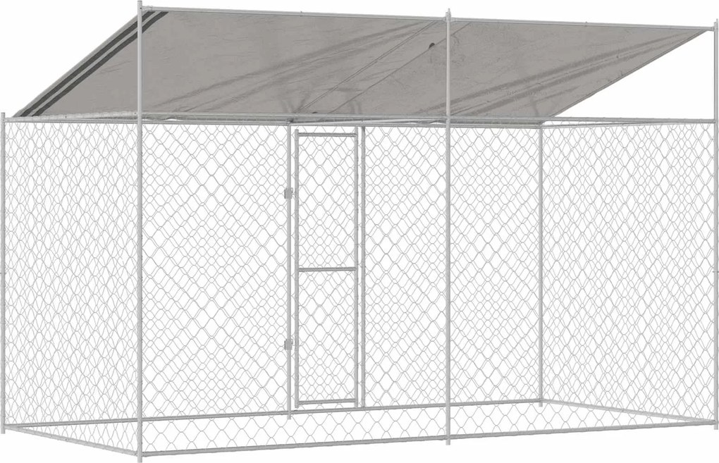 Psí klec s střechou Stříbrná 400 x 200 x 256 cm Ocel a PE 3368301