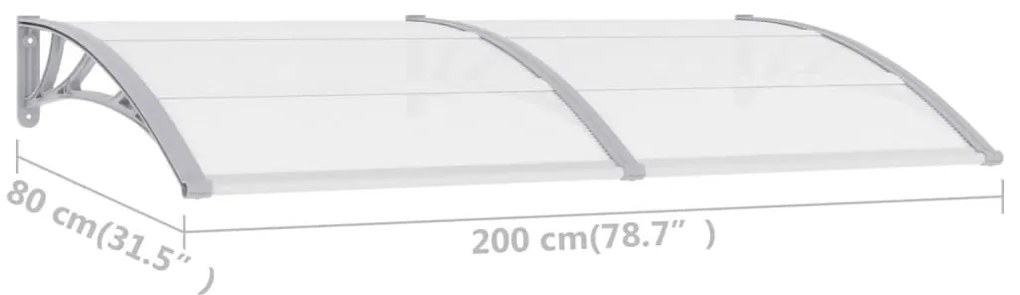 Vchodová stříška šedá a průhledná 200 x 75 cm polykarbonát,  144820