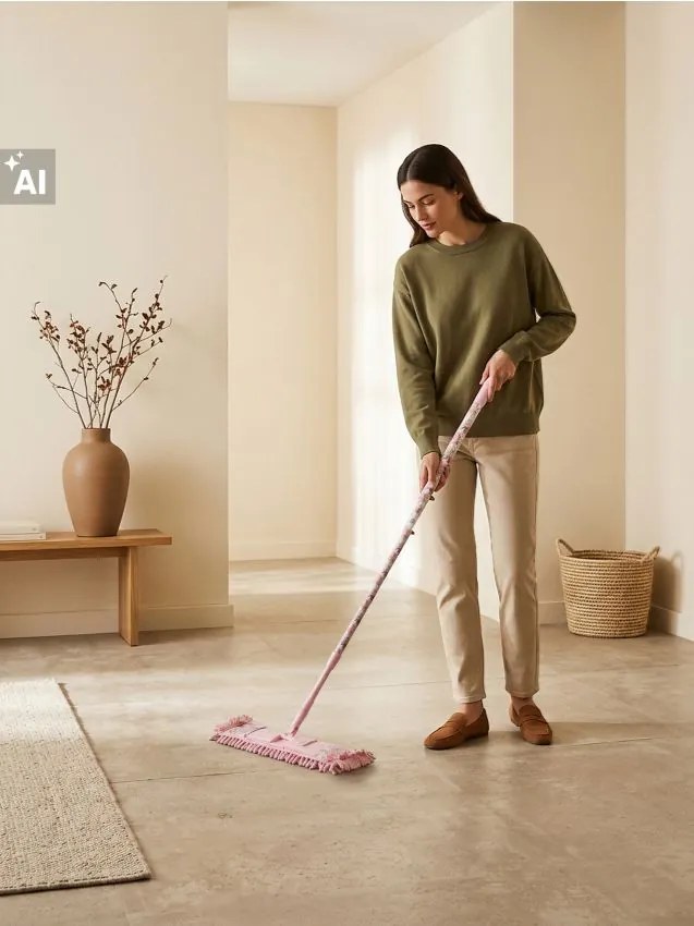 Sinsay - Mop s teleskopickou tyčí s květinovým vzorem - pastelová růžová