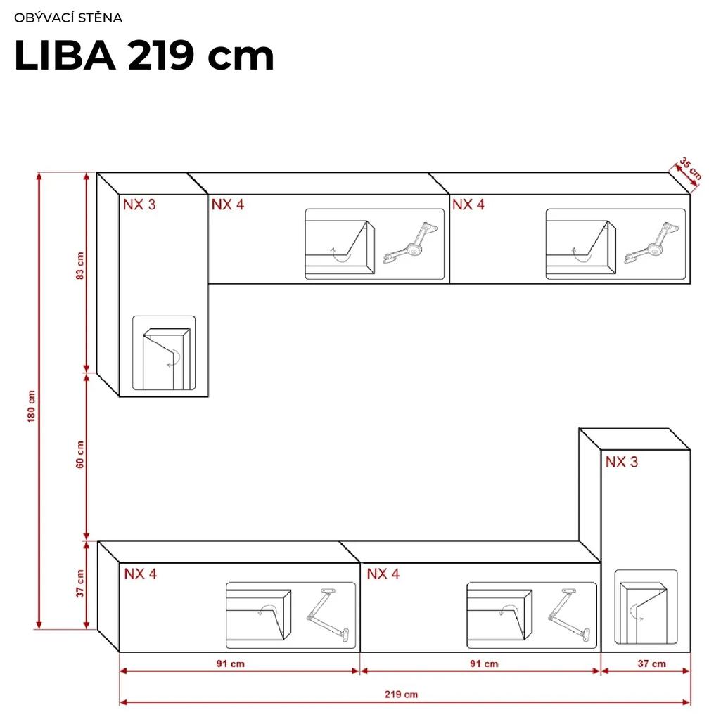 Ral Obývací stěna LIBA 3, 219 cm - Bílý lesk