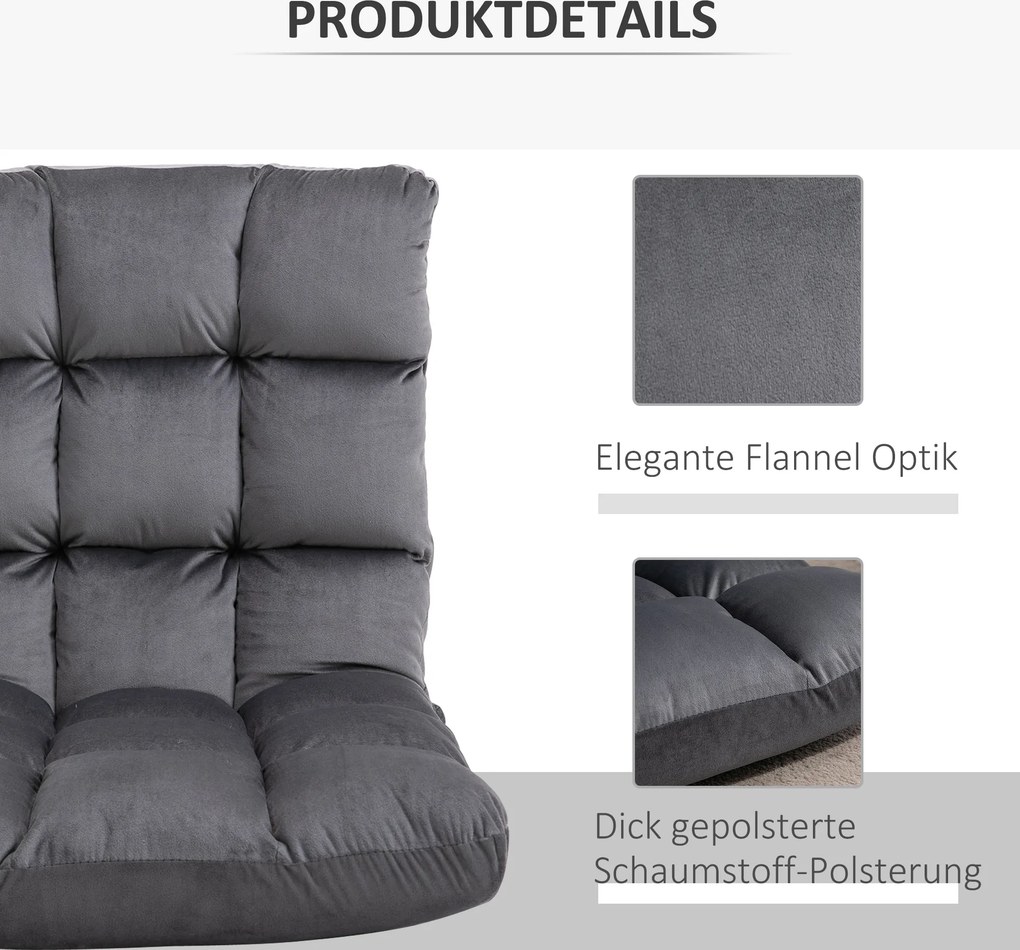 HOMCOM Podlahová židle 3 v 1 Skládací podlahová židle Opěradlo 13 poloh Sedák šedý Kovová pěna 55x71x53,5cm