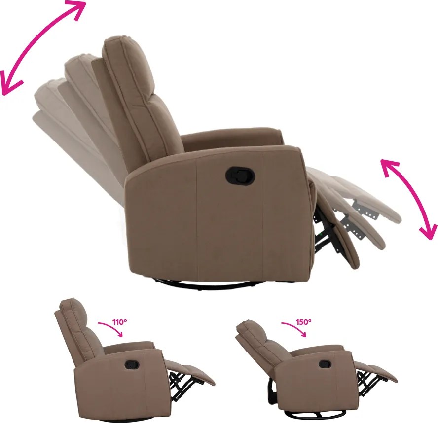 Relaxační otočné křeslo, šedohnědá Taupe, MEKENZI