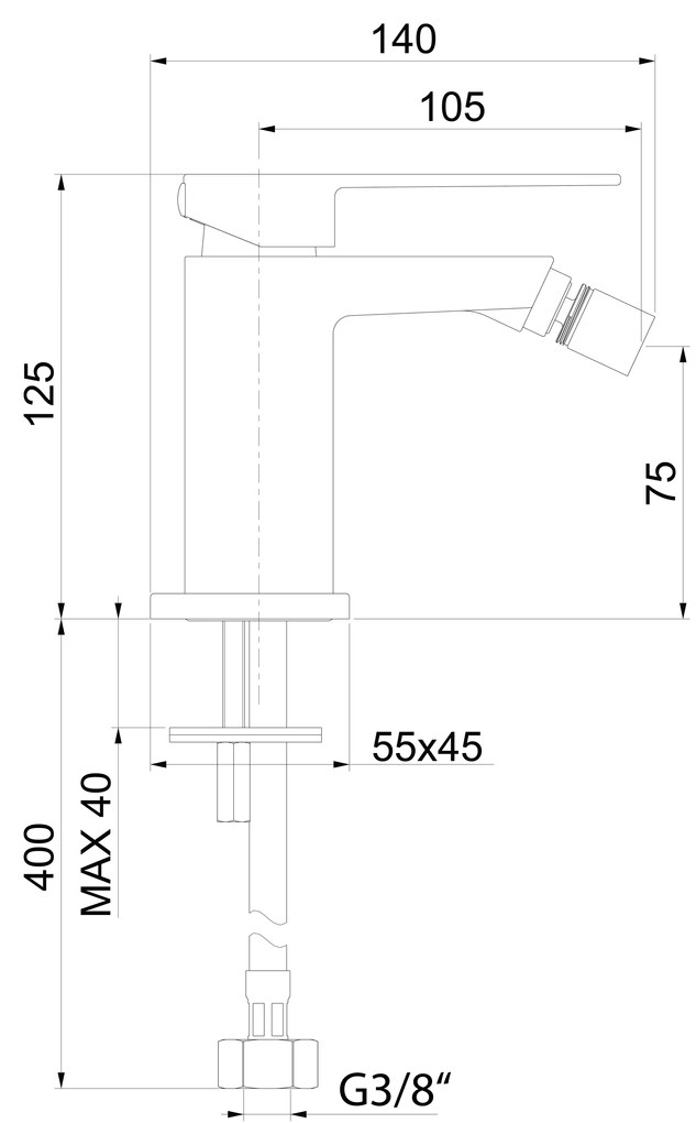 Sapho Sapho, LATUS stojánková bidetová baterie bez výpusti, čirana matná, 1102-73B