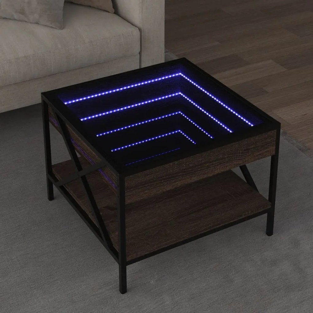 Konferenční stolek s Infinity LED hnědý dub 50 x 50 x 38 cm