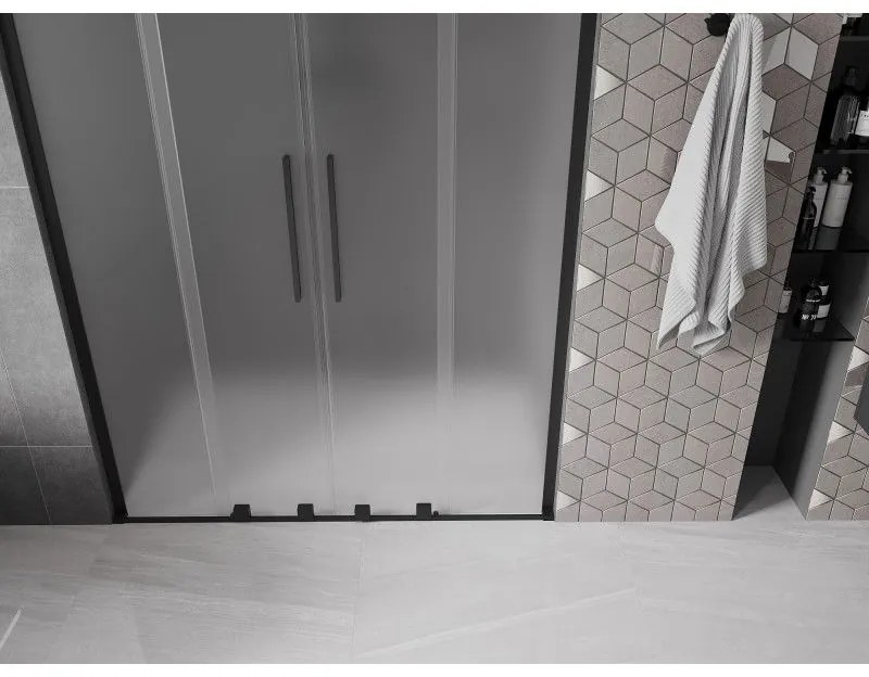 Mexen Velar L Duo, posuvné sprchové dveře do otvoru 160 cm, 8mm sklo námraza, černá matná, 871-160-003-32-70