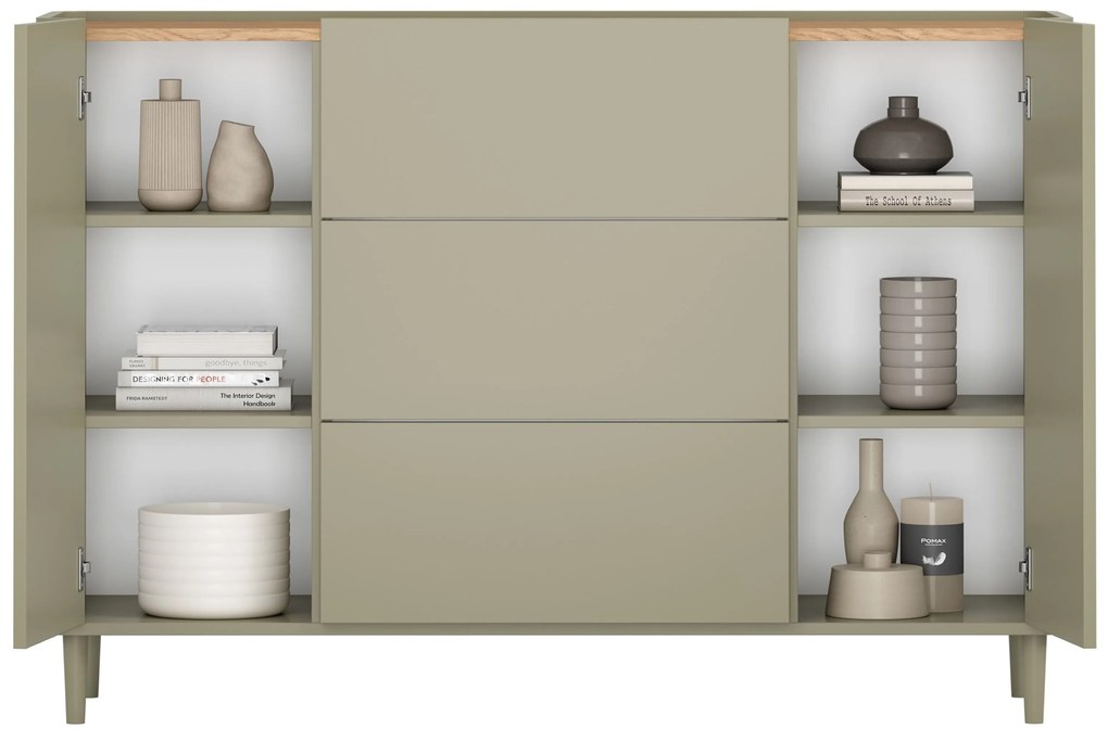 Komoda Elivo 150 cm na nožkách - eukalyptus / dub baltic dune