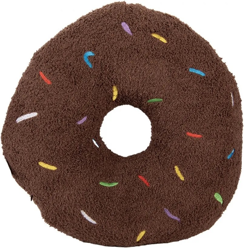 Hnědý dekorativní polštář ve tvaru donutu s posypem - Ø 35*6 cm