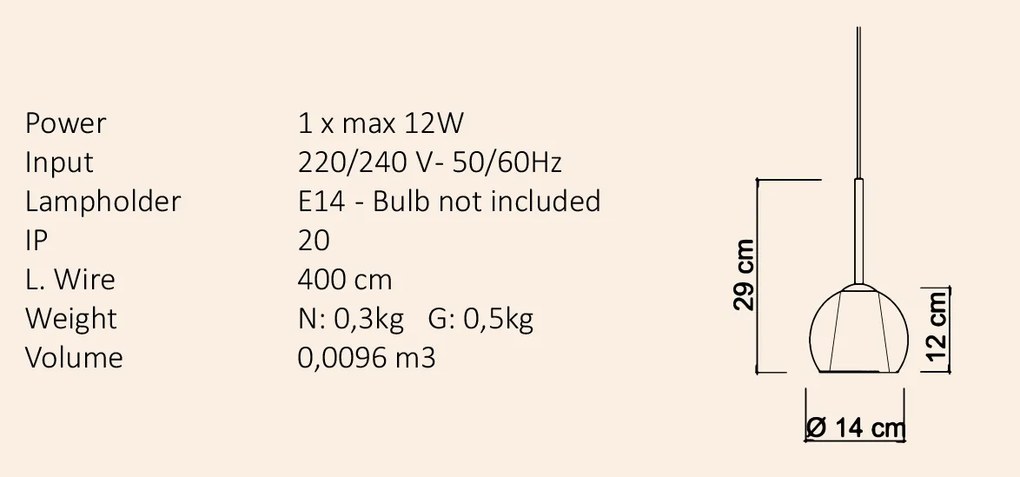 Sikrea Závěsné svítidlo EMY Ø14 cm, 1xE14 Barva skla: Měděná, Barva montury: Matná černá, Typ montury: Zápustná