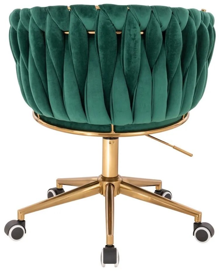 LuxuryForm DESIGN Otočná židle NORDEN VELUR na zlaté podstavě s kolečky - zelená