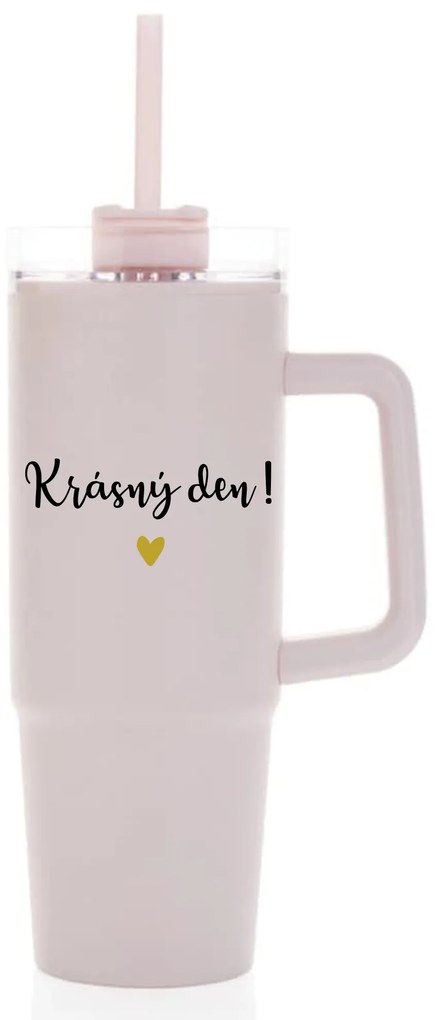 KRÁSNÝ DEN - růžový cestovní termohrnek s průhledným víčkem 900 ml