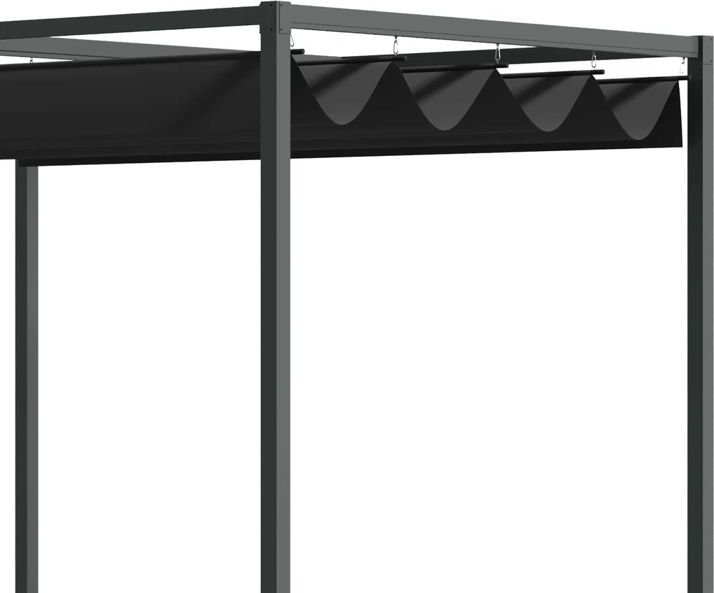 Outsunny pergola altán zastřešení terasy s posuvnou střechou 298x213x221cm polyester černá šedá pro zahradu a terasu |