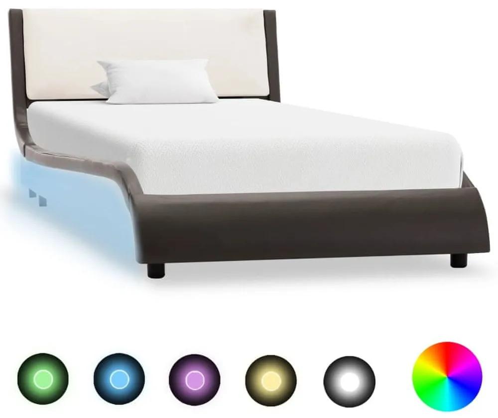 Petromila Rám postele s LED světlem šedý a bílý umělá kůže 90 x 200 cm