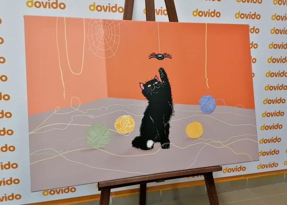 Obraz hravá kočka s klubky - 90x60 cm