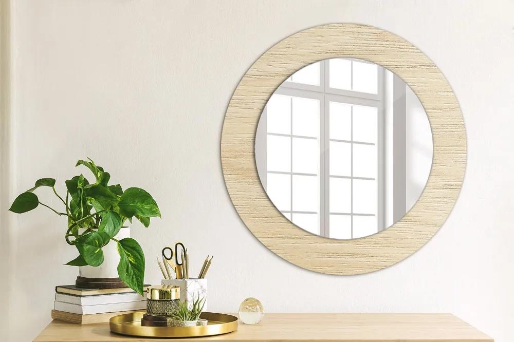 Kulaté zrcadlo tištěný rám Světlé dřevo fi 50 cm