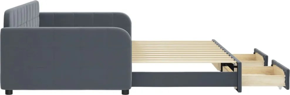 Válenda s přistýlkou a zásuvkami tmavě šedá 100 x 200 cm samet 3196985