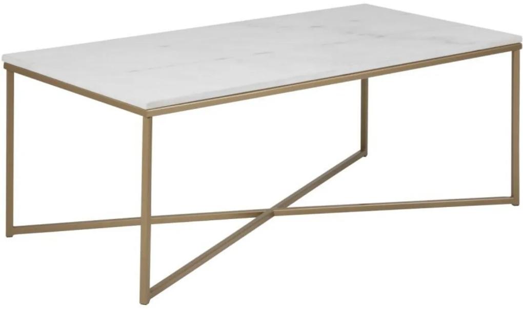 Scandi Bílý mramorový konferenční stolek Venice 120 cm se zlatou podnoží