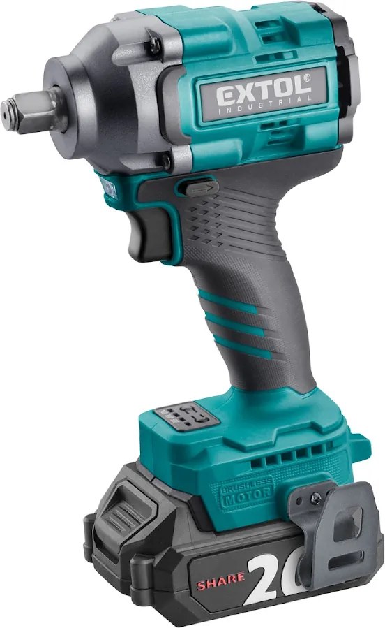 Utahovák rázový 1/2" aku SHARE20V, 500Nm, BRUSHLESS, 2Ah, EXTOL INDUSTRIAL 8791814