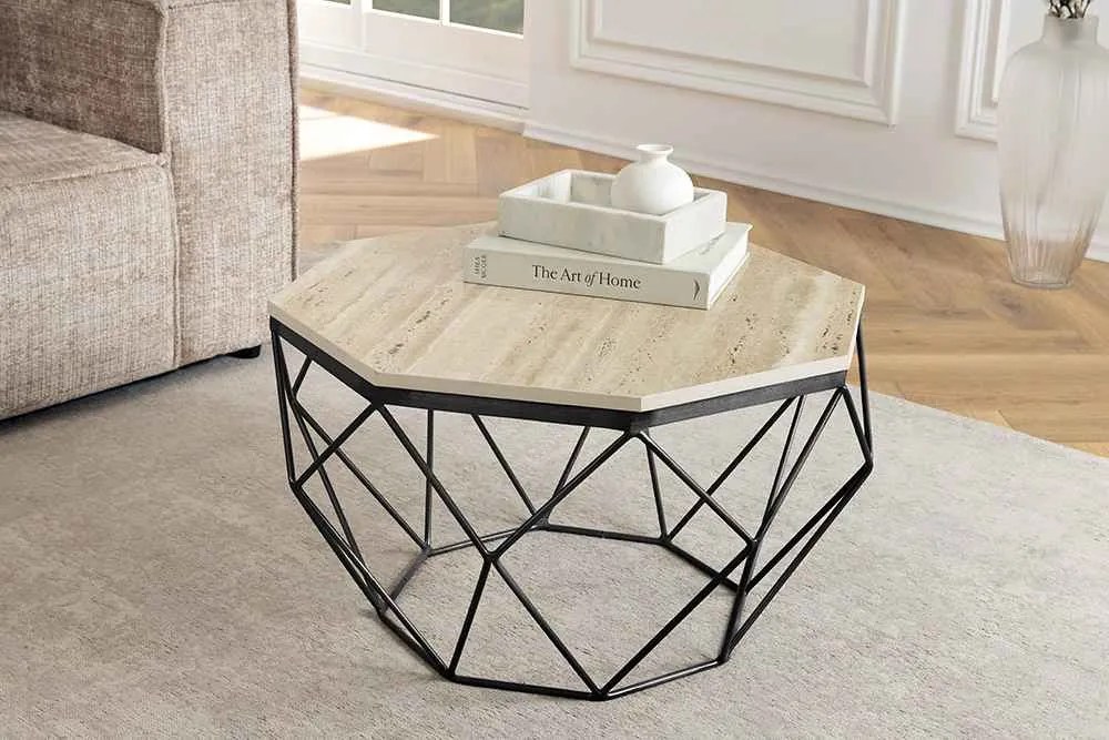 Designový konferenční stolek Beiwen 70 cm travertín černý