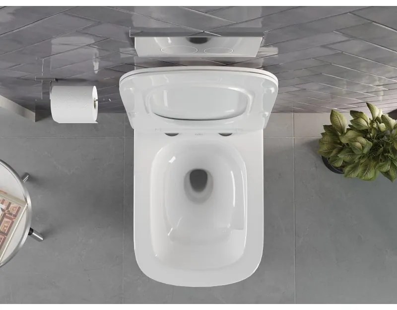 Mexen Vivo, závěsná WC mísa 555x370x335 mm, Rimless Tornádo + WC sedátko z duroplastu, bílá lesklá, 30610200T