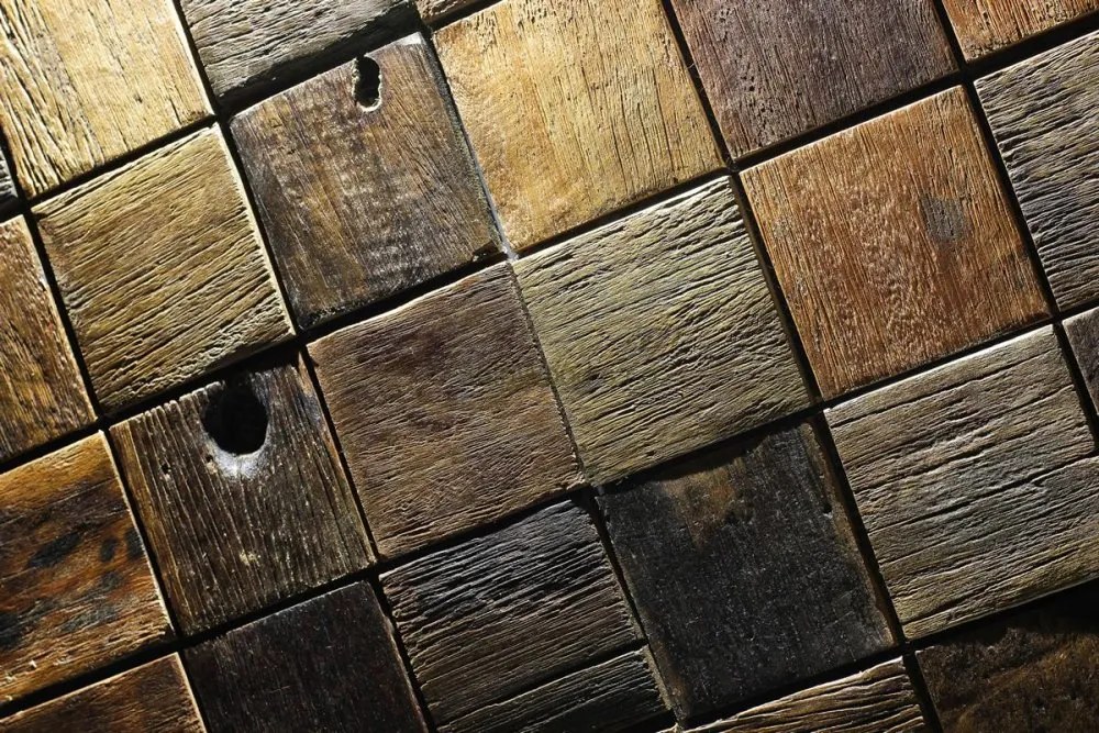 Dřevěná lodní mozaika  - obkladový panel 300 x 300 x 12 mm (0,09 m²)