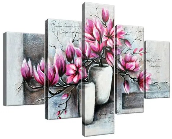 Ručně malovaný obraz Růžové magnolie ve váze 100x70cm RM3906A_5A