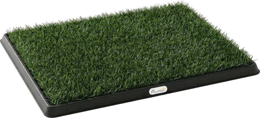 PawHut Záchod pro psy 63 x 50,5 cm Záchod pro psy se 2 umělými trávníky omyvatelný Záchod pro psy na balkon doma Černá+Zelená