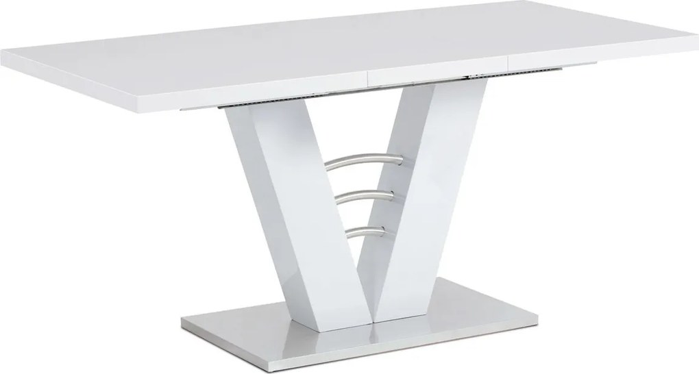 Autronic Rozkládací jídelní stůl 120+40x80 cm, bílý lesk / broušený nerez HT-510 WT