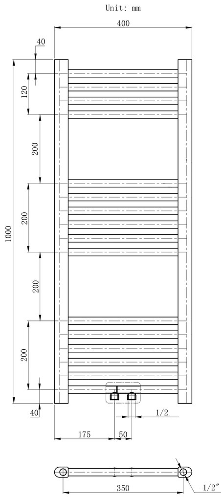 Erga Simple, topné těleso 1000x400 mm, 332 W, černá, ERG-LAV-SIMP-10040-BK