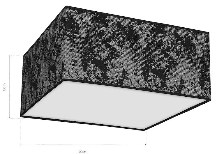 Stropní svítidlo Satino Square, 1x černé/stříbrné textilní stínítko, (bílé plexisklo), (40 cm)
