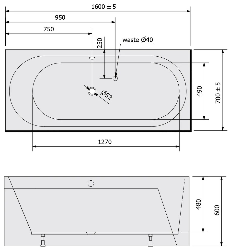 Polysan ASTRA BL MONOLITH obdélníková vana 160x70x60cm, bílá, 32611ML