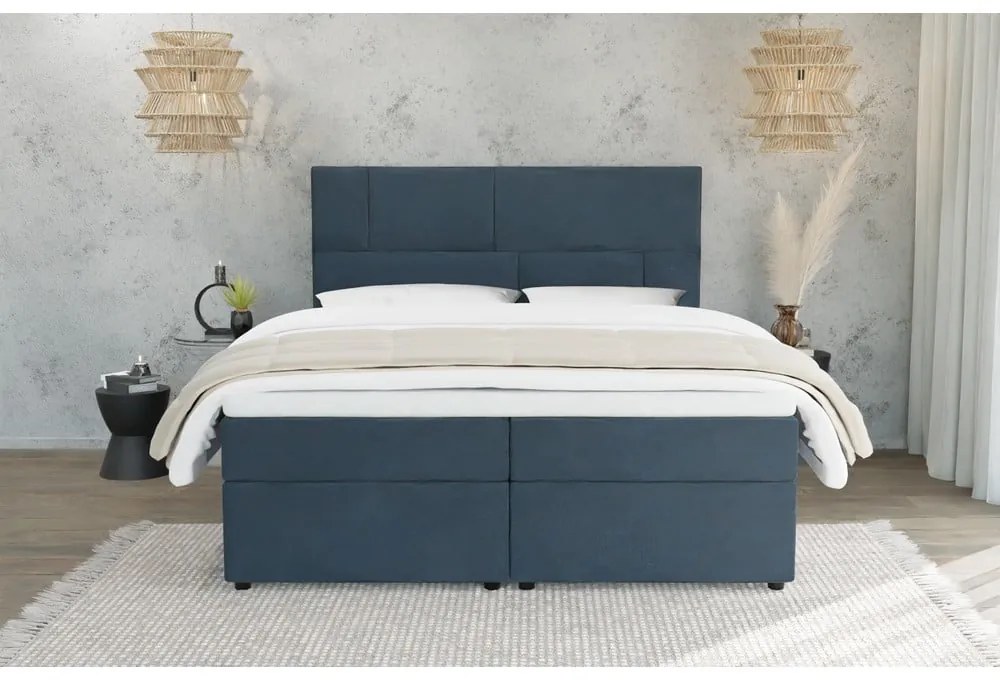 Tmavě modrá boxspring postel s úložným prostorem 140x200 cm Lola – Ropez
