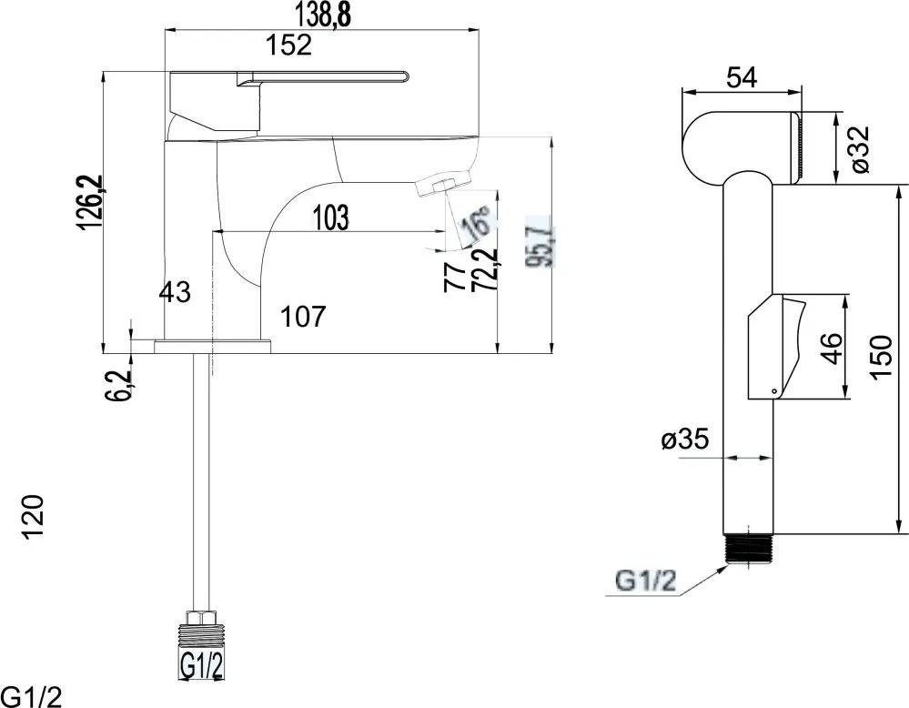 Mereo Mereo, Umyvadlová stojánková baterie Dita s bidetovou sprchou, CBE10105D