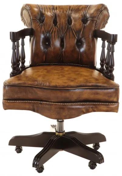Indický nábytek - Kancelářská židle Chesterfield Admiral z pravé hovězí kůže Whisky Whisky