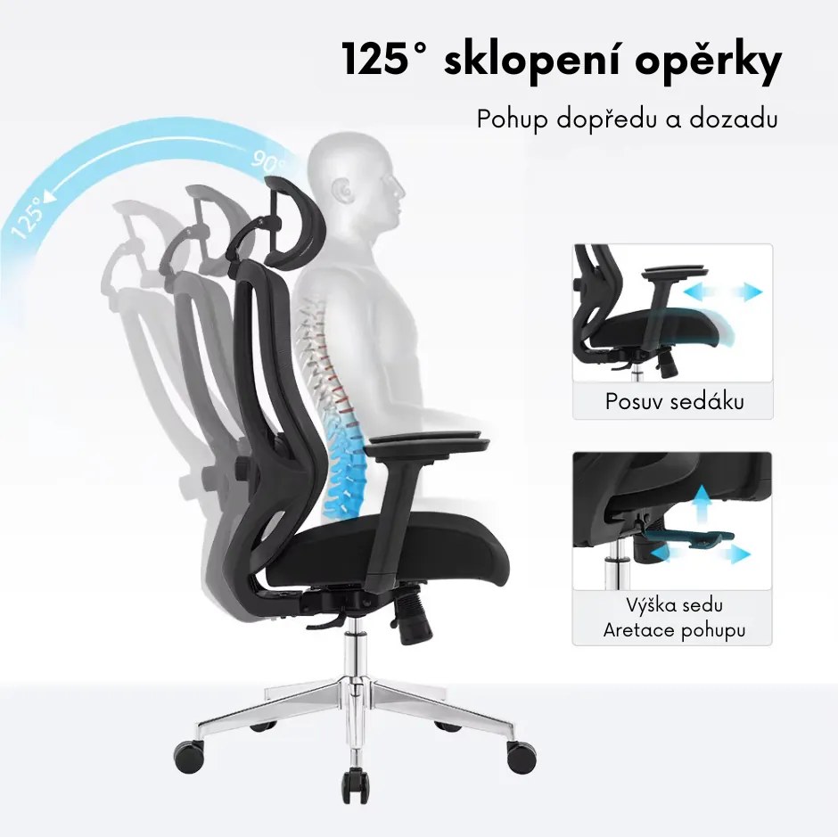 Kancelářská ergonomická židle Neoseat DIBERTI — síť / látka, černá, nosnost 150 kg