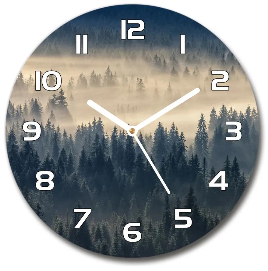Wallmuralia Skleněné hodiny kulaté Mlha nad lesem fi 30 cm