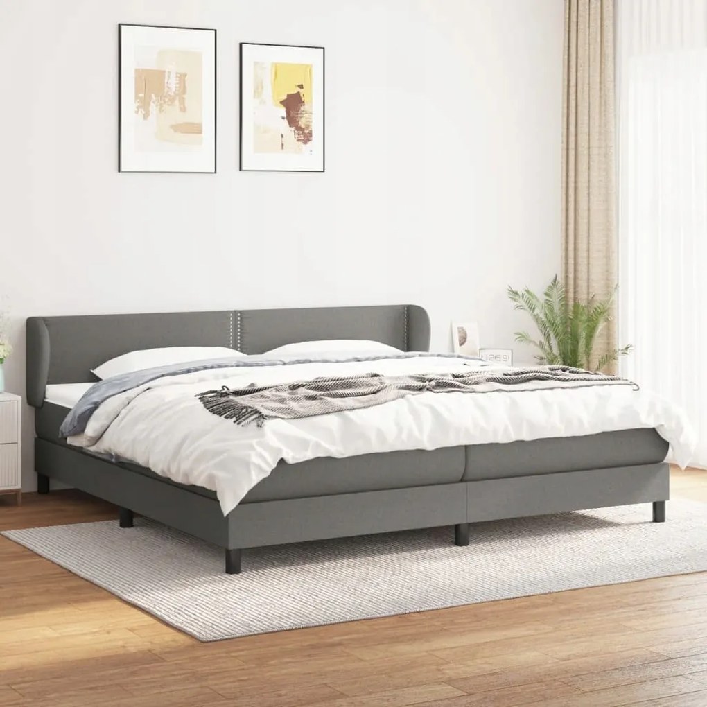 Box Spring Postel S Matrací Textil Tmavě Šedá Hladké s hřebíky 200 x 200