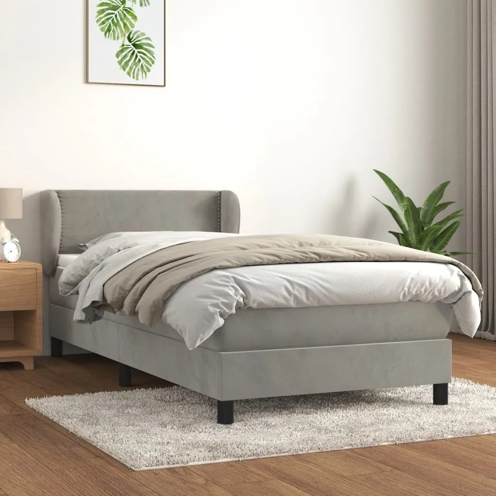 Box spring postel s matrací světle šedá 90x200 cm samet,  3127409
