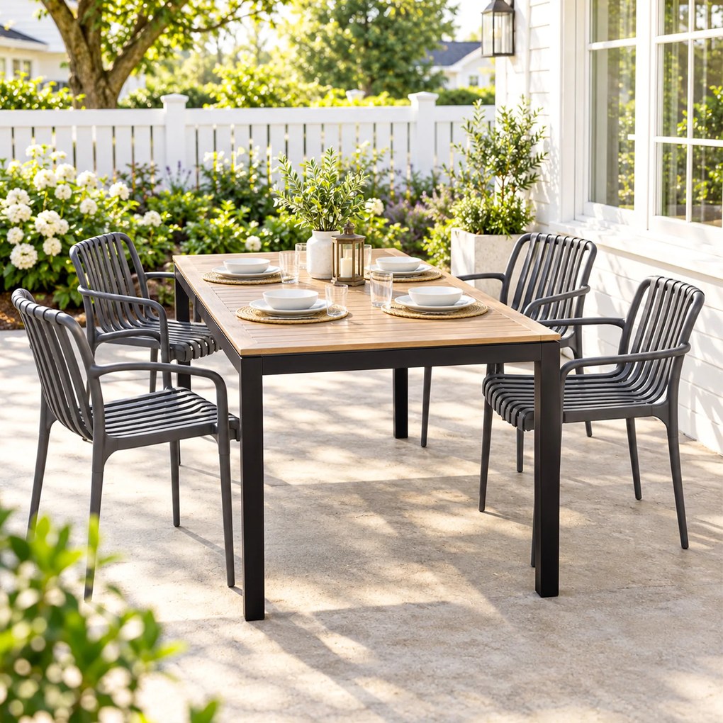 Outsunny 4dílné skládací zahradní židle – žebernatý sedák s područkami, ergonomické, nosnost 120 kg, tmavě šedé