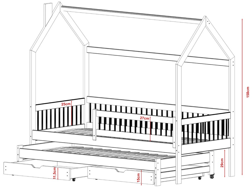Legno Dětská rozkládací postel Pipa borovice Rozměr (cm): 90x190